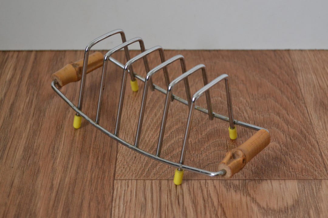 Vintage Mid-century Toast Rack - Chrome With Bamboo Handles - Etsy