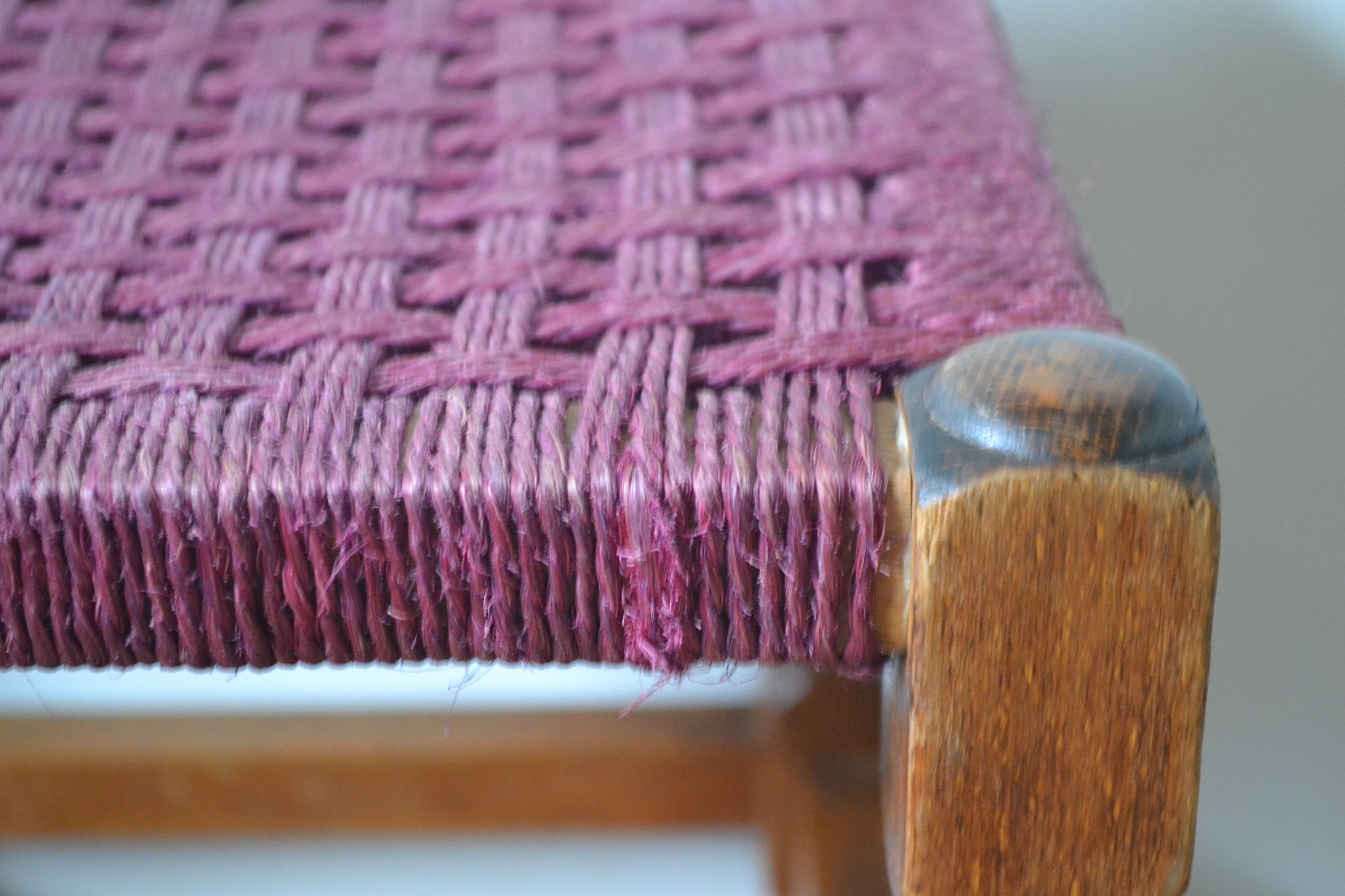 Vintage Burgundy String Woven Oak Foot Stool With Bobbin Turned Legs 12 ...