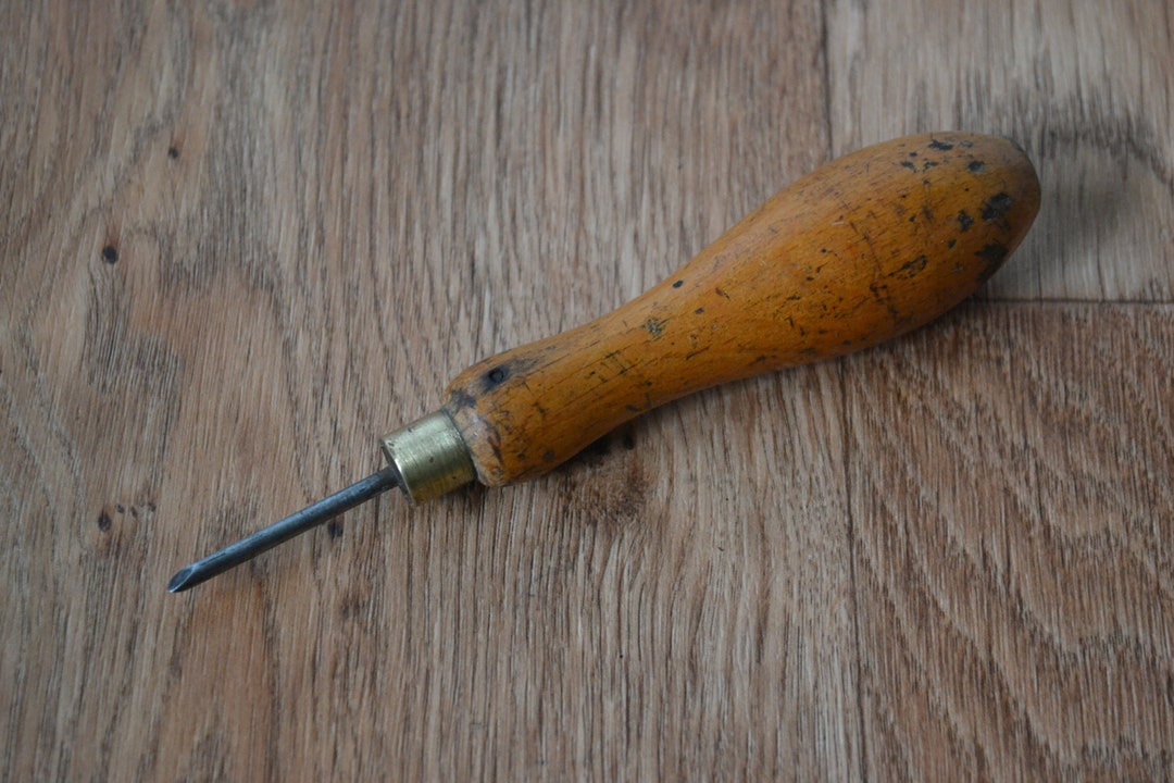 Vintage Marking Awl 1 3/8" Blade - Boxwood Handle With Brass Ferrule - Etsy