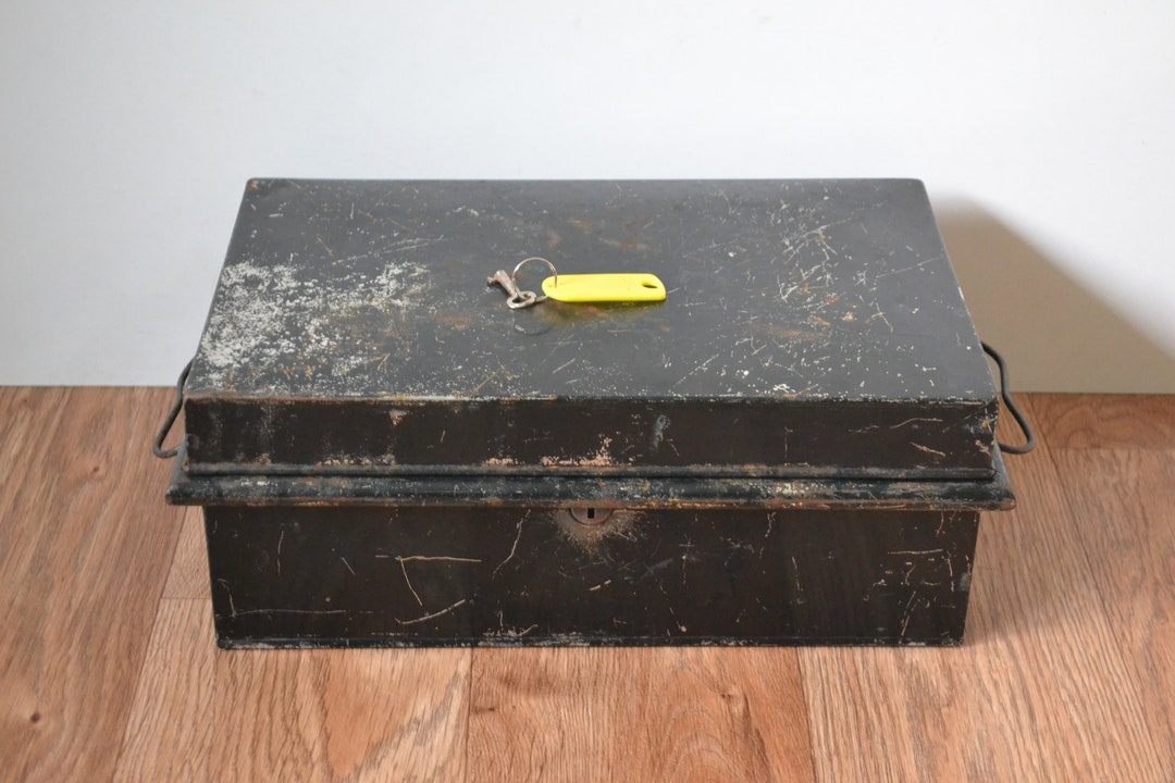 Vintage Black Steel Cash Tin Deed Box With Key Series Made - Etsy