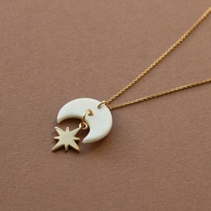 Celestial Star Charm Gold Aesthetic Necklace in Pearly White, Wedding ...