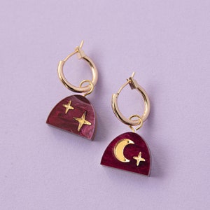 Mini Moon Rising Arc Laser Cut Charm Hoops in Lilac Marble & - Etsy