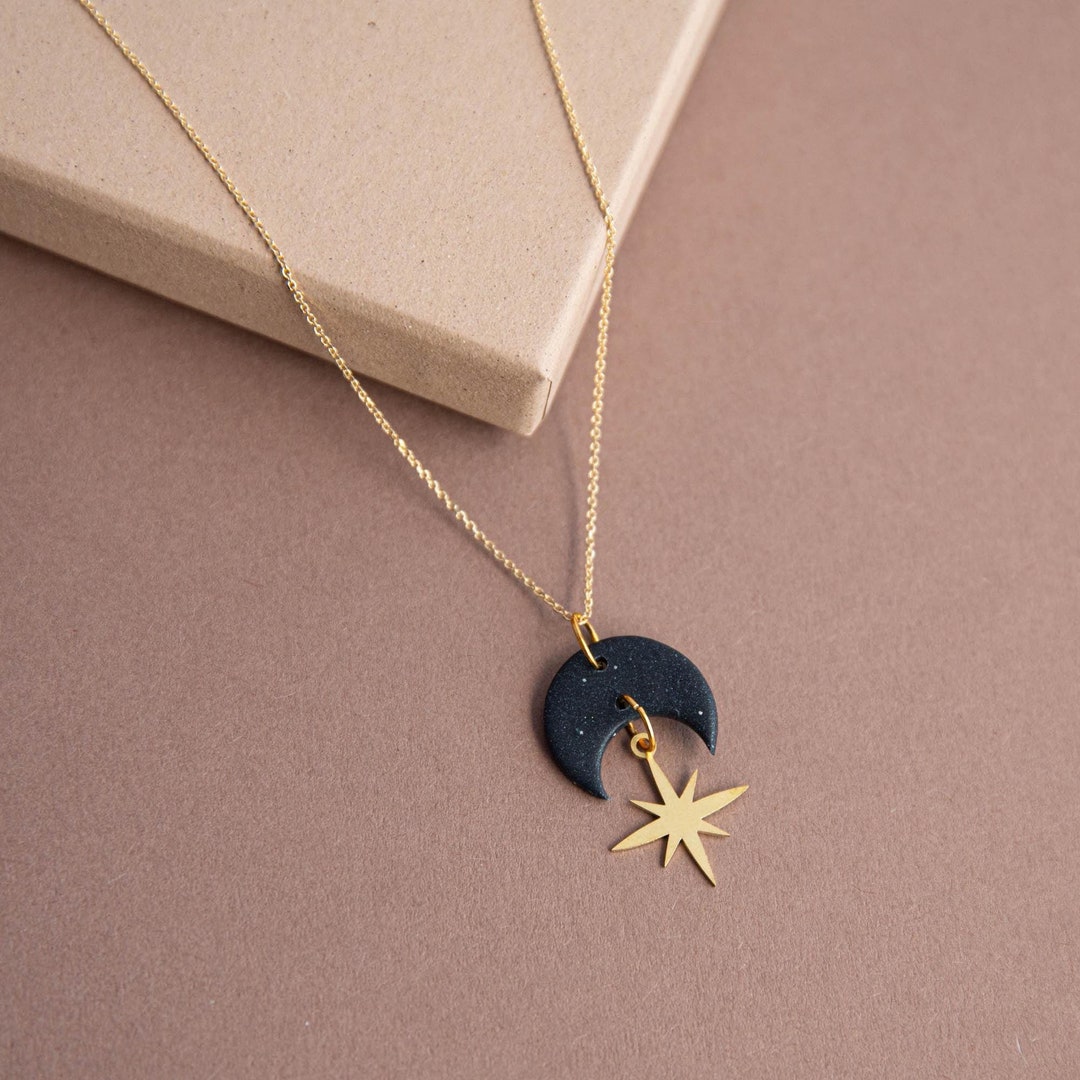 Celestial Star Charm Necklace: Gold Plated Sterling Silver, Midnight ...