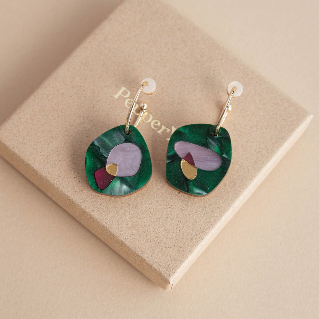 Puddle Hoop Earrings, Laser Cut Gold Statement Hoops in Teal - Etsy