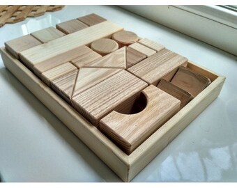 Wooden Building Set Natural Wood Blocks Montessori Play Set - Etsy