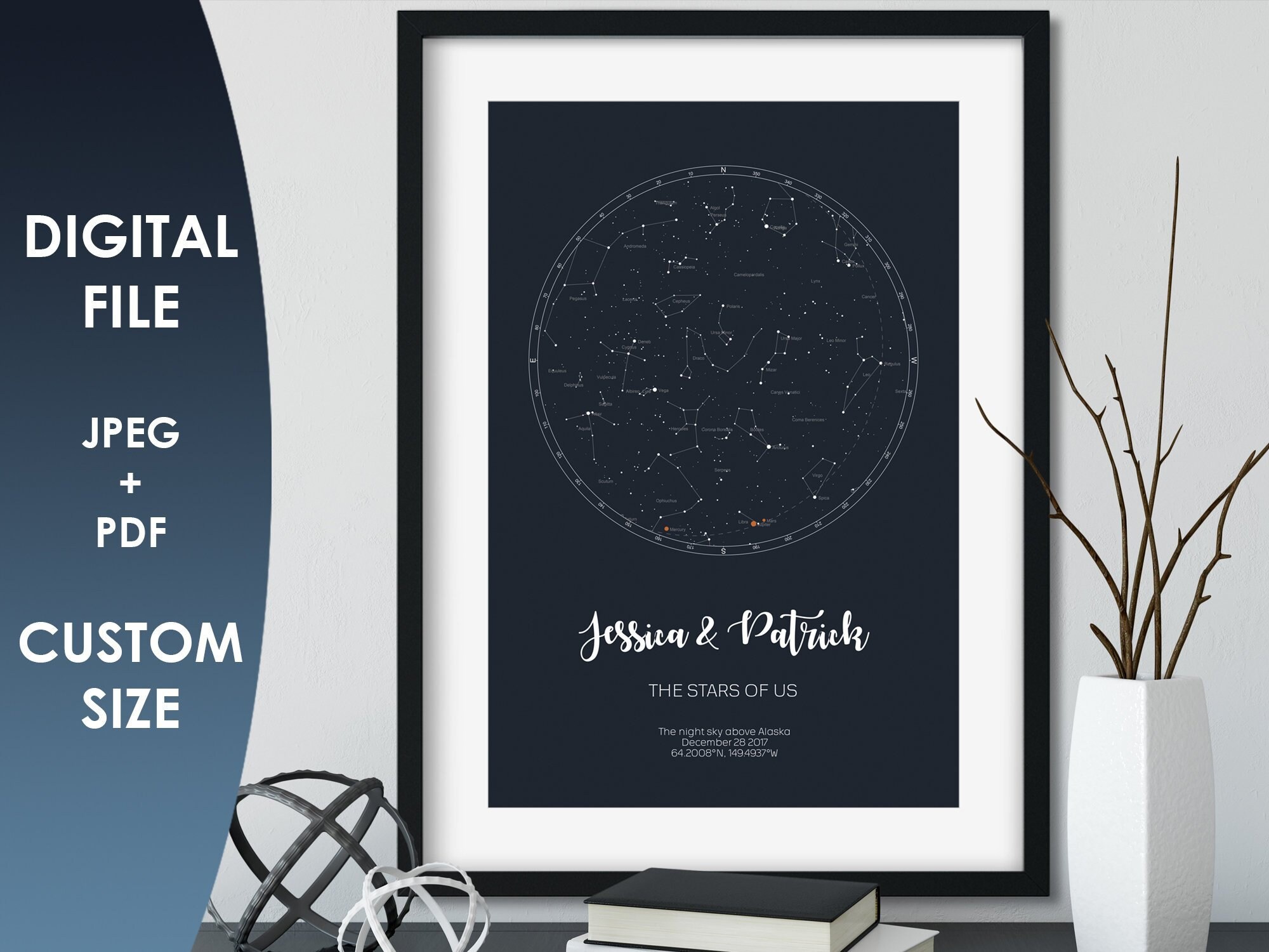 Wall Decor Home Decor Constellation Print Star Map by Date Star Map ...