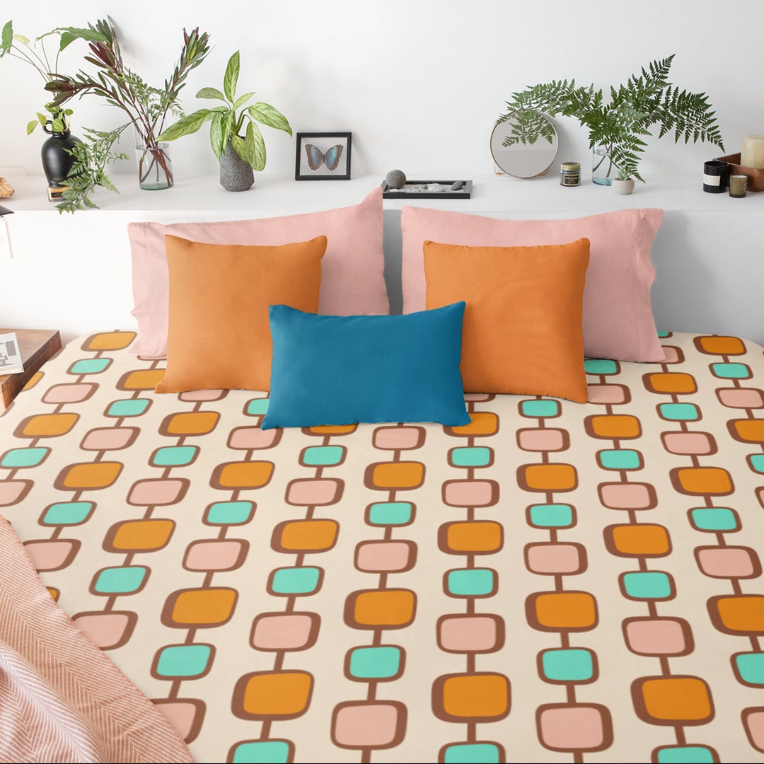 Retro Duvet Cover Cool Sixties Aesthetic Home Decor 60's Colorful Geometric Pattern Bedding ...