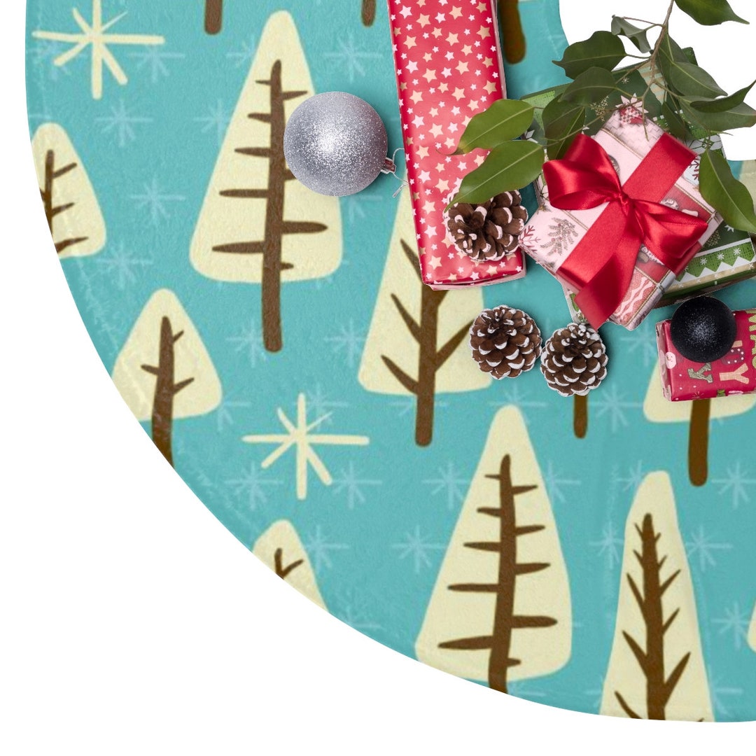 Christmas Tree Skirt Retro Trees Pattern Forest Mid - Etsy
