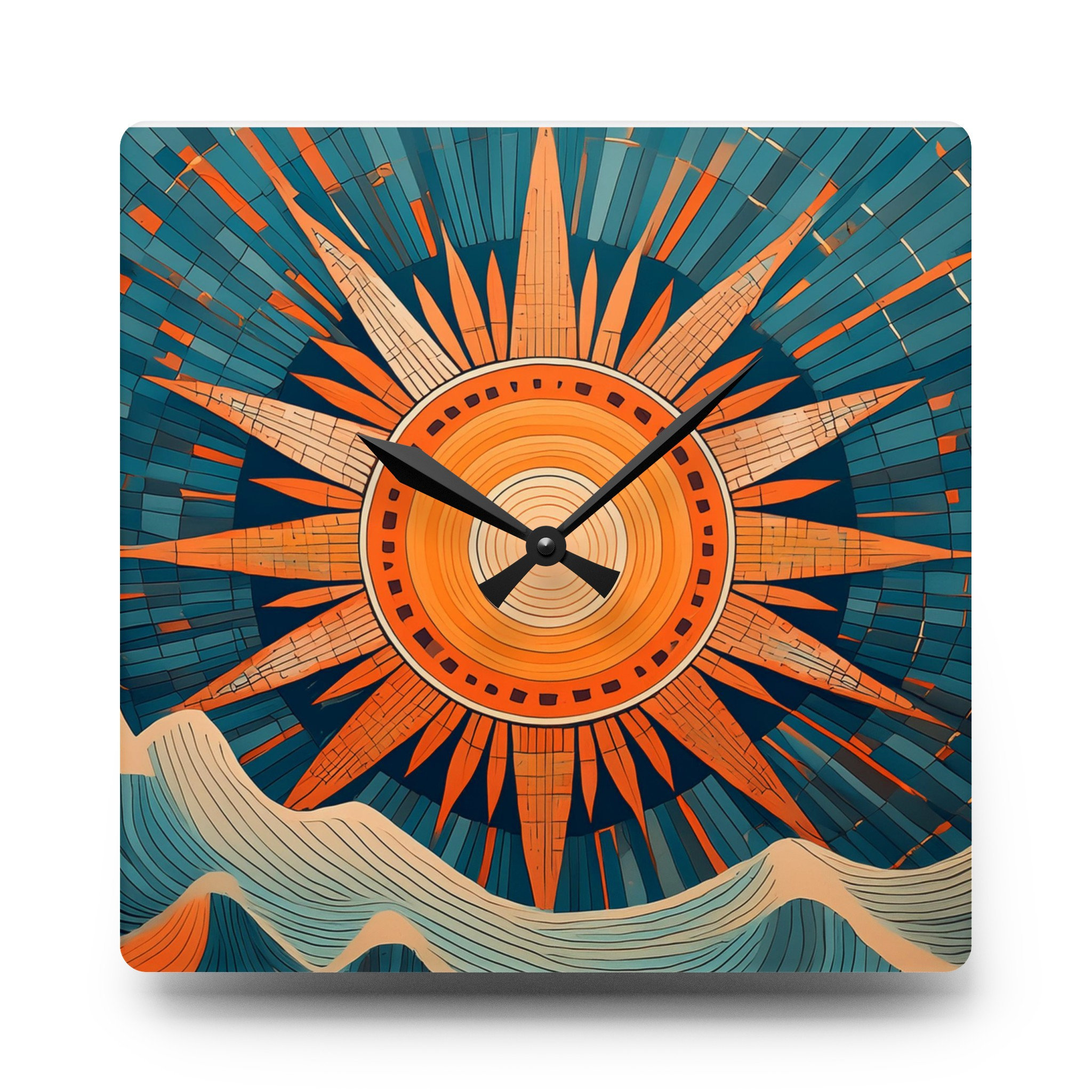 Retro Sunburst Wall Clock Mid Century Modern Decor Unique Housewarming ...