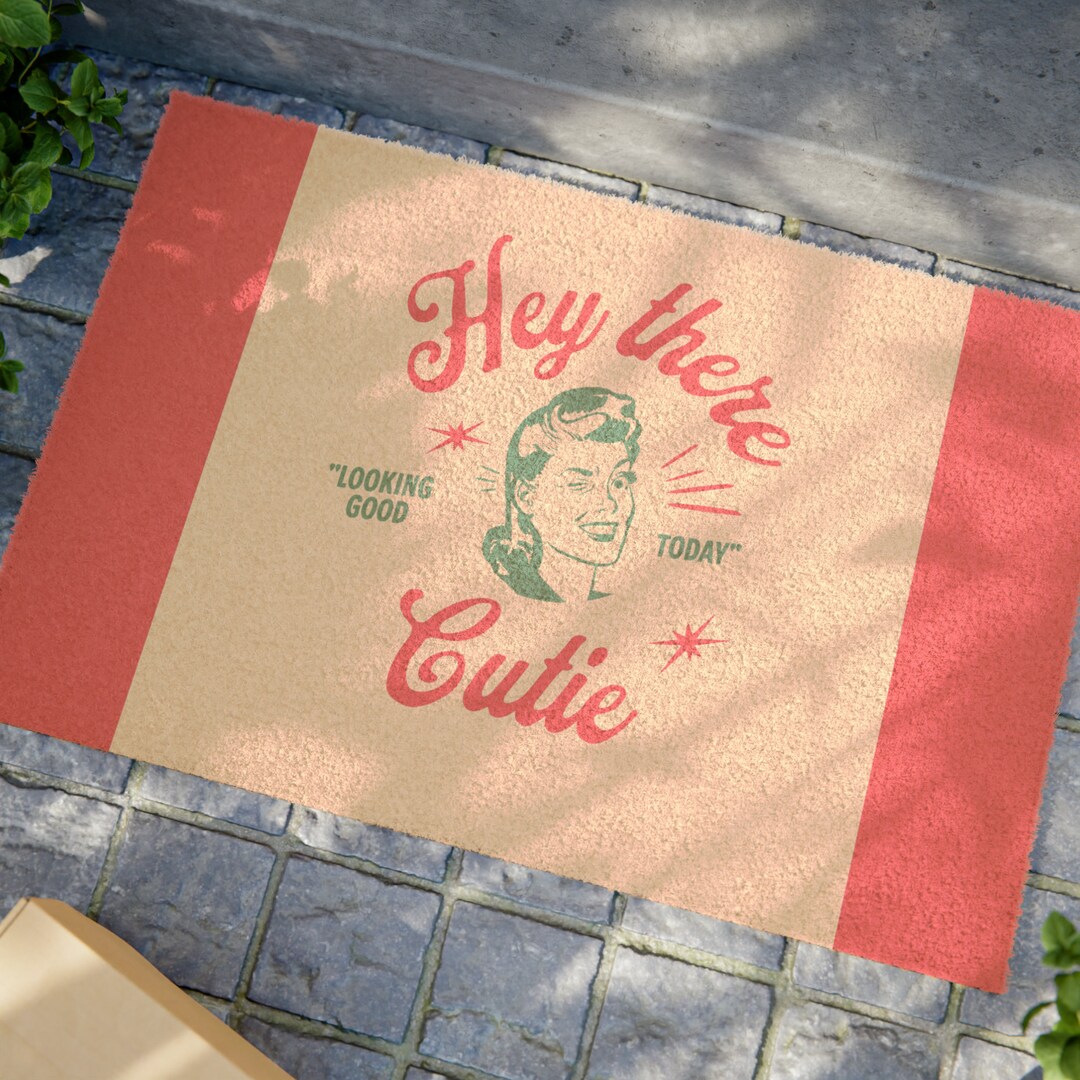 Retro 'hey There Cutie' Doormat: Funny Vintage Style Coir Welcome Mat ...