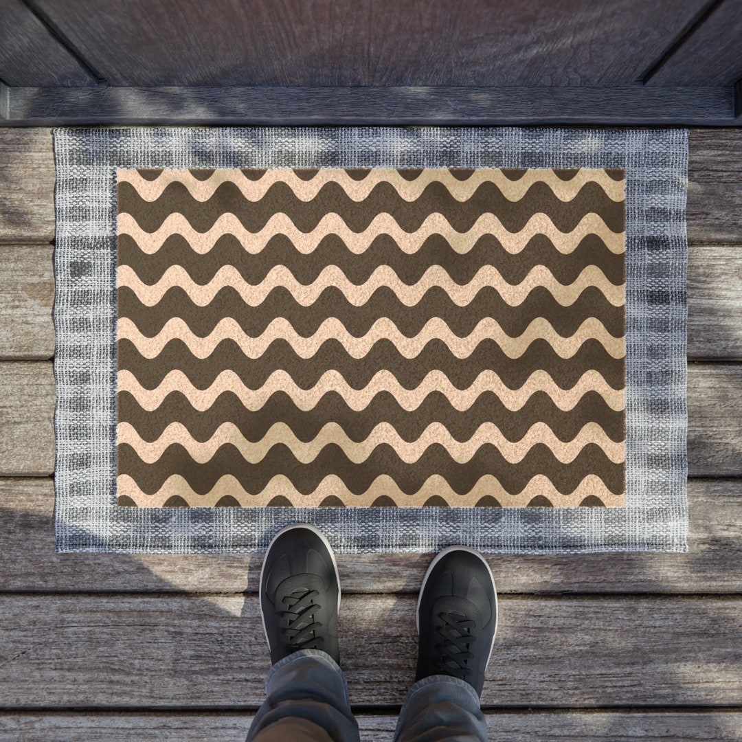 Doormat Art Deco Aesthetic Style Home Black and White Zig Zag Geometric ...