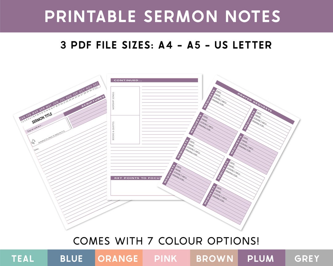 Sermon Notes Printable , Sermon Summary Note, Christian Planner ...