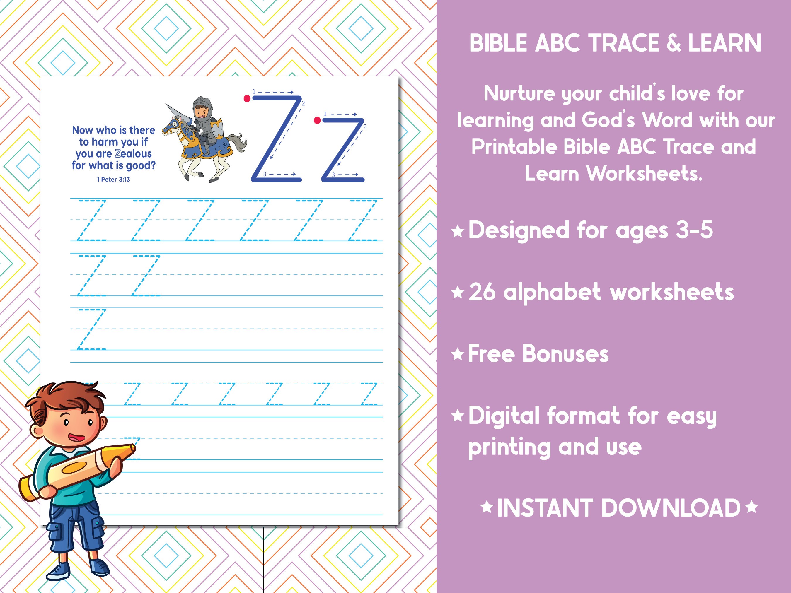 Bible ABC Trace and Learn Printables Preschool Kindergarten Alphabet ...