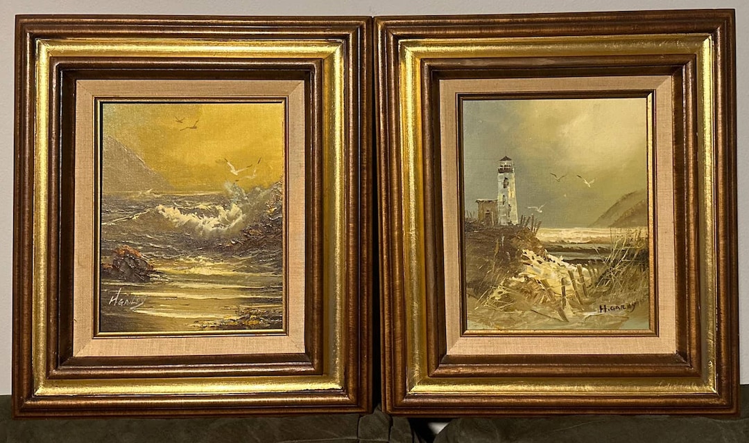 Original H. Gailey 2 Paintings With Wooden Frame Lighthouse and ...