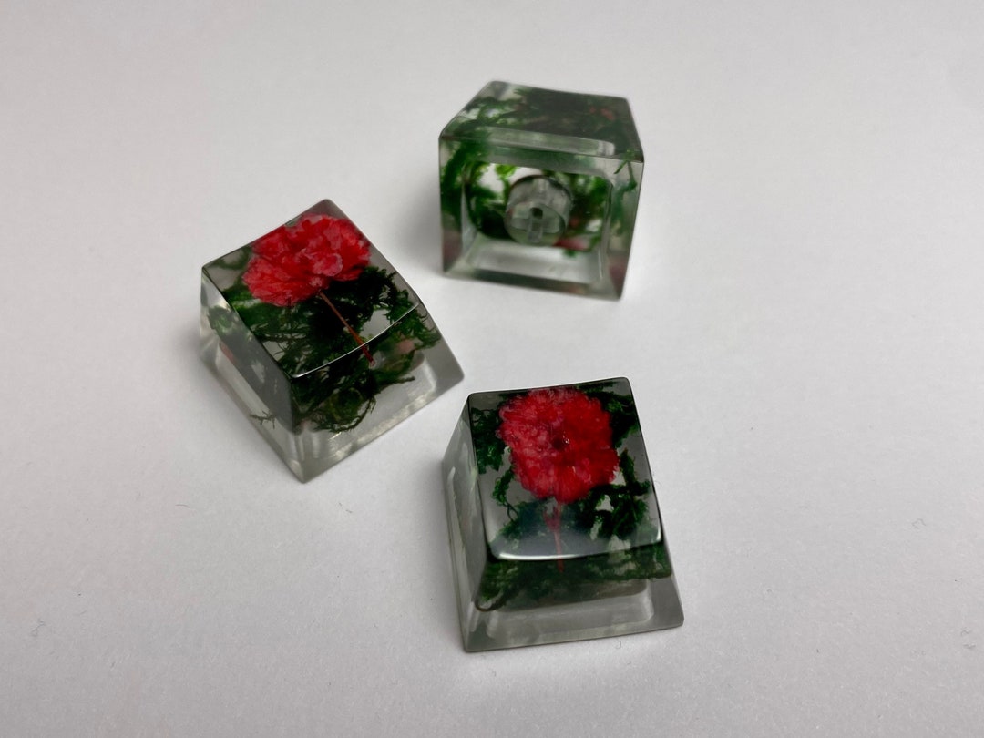 Moss/flower Artisan Keycap, Real Moss and Floral Resin Keycap, Red ...