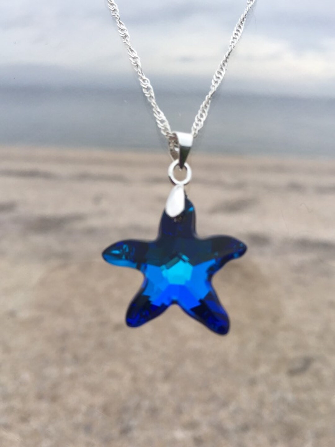 Genuine Swarovski Bermuda Blue Crystal Starfish and .925 Sterling ...