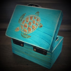 Turtle Trinket Box Wooden Jewelry Box. Nautical Sea Turtle Beach Box ...