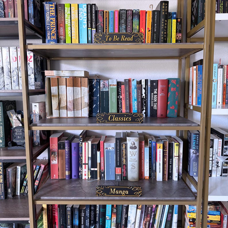 Bookshelf Genre Signs. Vines and Leaf Design With Color Options - Etsy