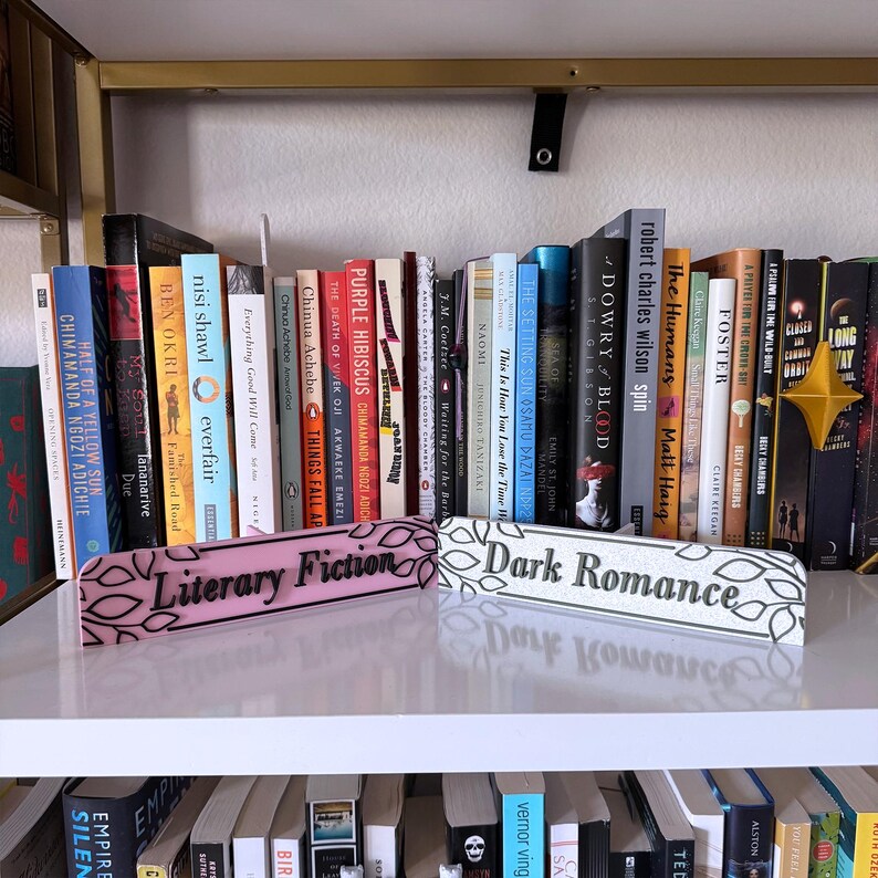 Bookshelf Genre Signs. Vines and Leaf Design With Color Options - Etsy