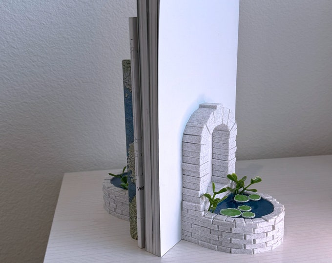 Mystical Arched Bridge Bookends With Resin Ponds - Quaint Brick Pond ...