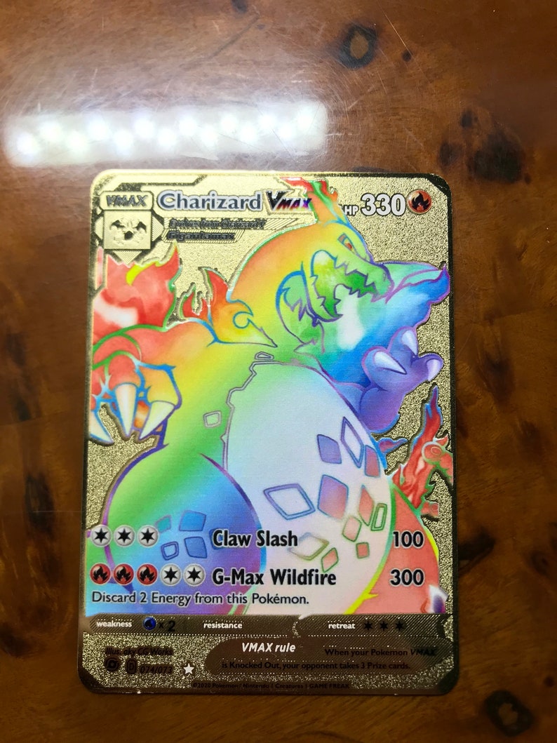 Rainbow Charizard Vmax Gold Metal Full Art Custom Card Metal Etsy Rainbow Charizard Vmax Gold Metal Full Art Custom Card Metal Etsy