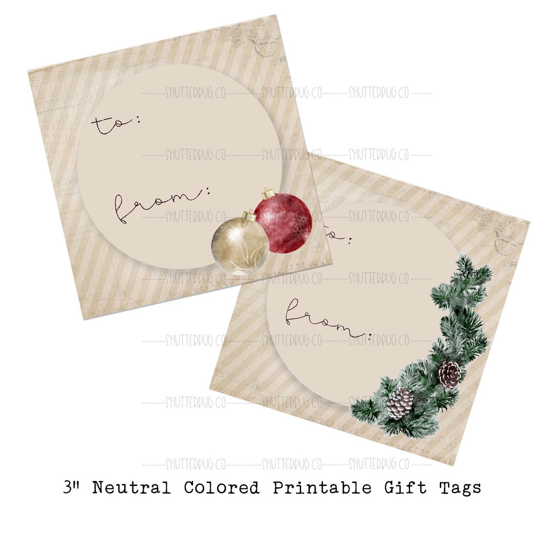 Neutral Christmas 3x3 Gift Tags, Vintage Christmas 3x3 Printable Gift ...