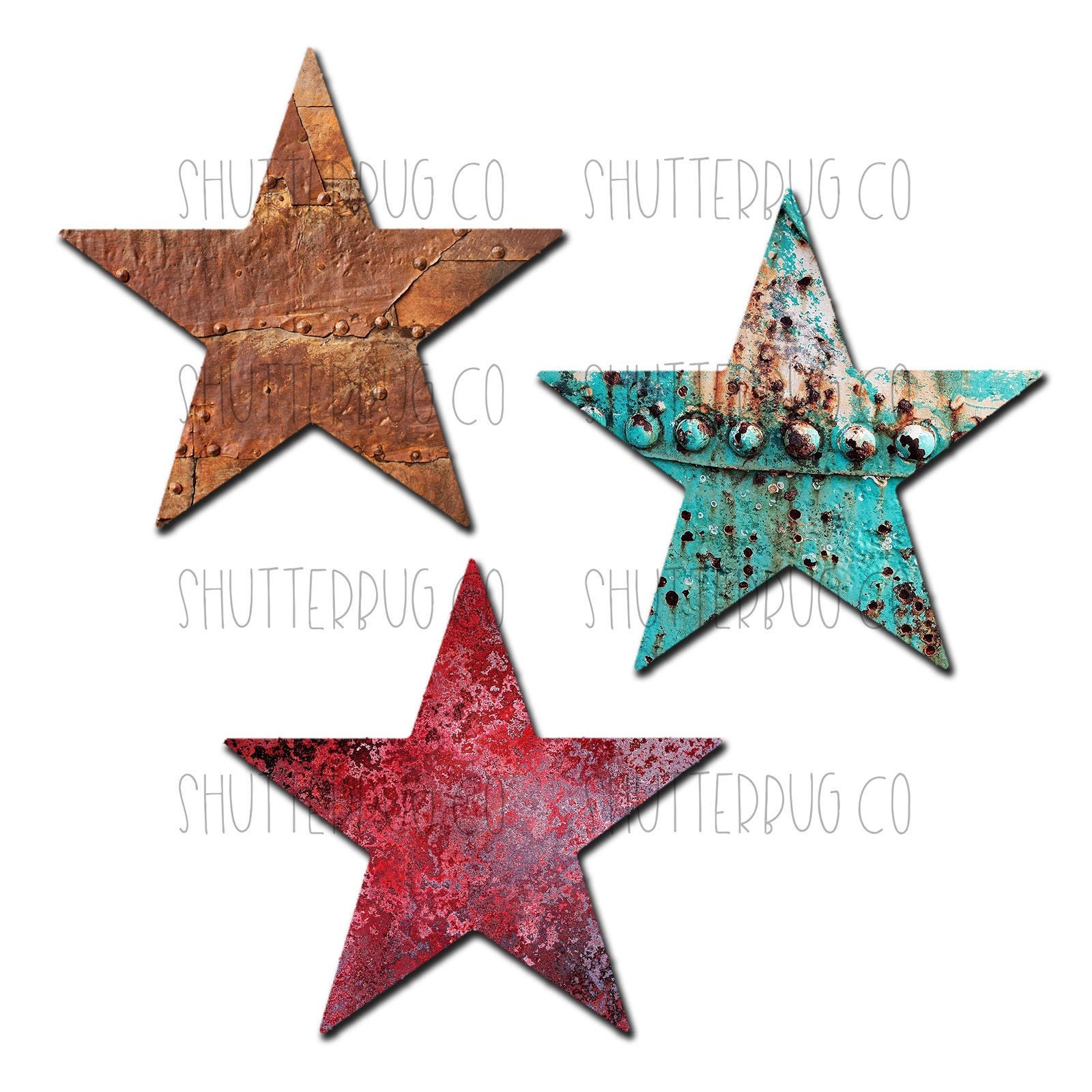 Set of 3 Rusty, Grunge Stars, Rustic, Digital Download - Instant ...