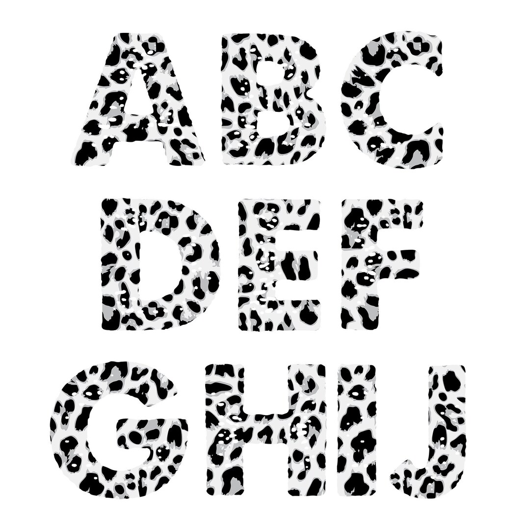 Leopard Alphabet PNG - Black and White Leopard, Animal Print Alphabet ...