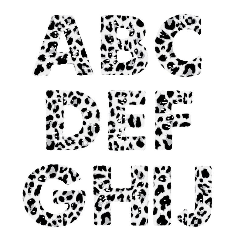 Leopard Alphabet PNG - Black and White Leopard, Animal Print Alphabet ...