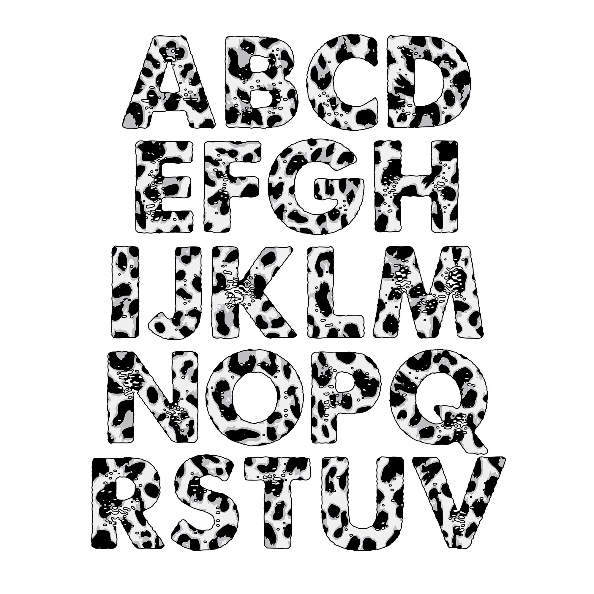 Leopard Alphabet PNG - Black and White Leopard, Animal Print Alphabet ...