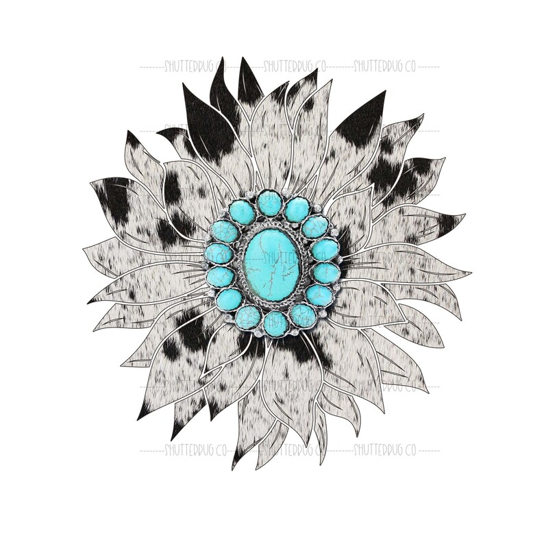 Cowhide Print, Sunflower PNG, Turquoise Gemstone PNG, Floral Clipart ...