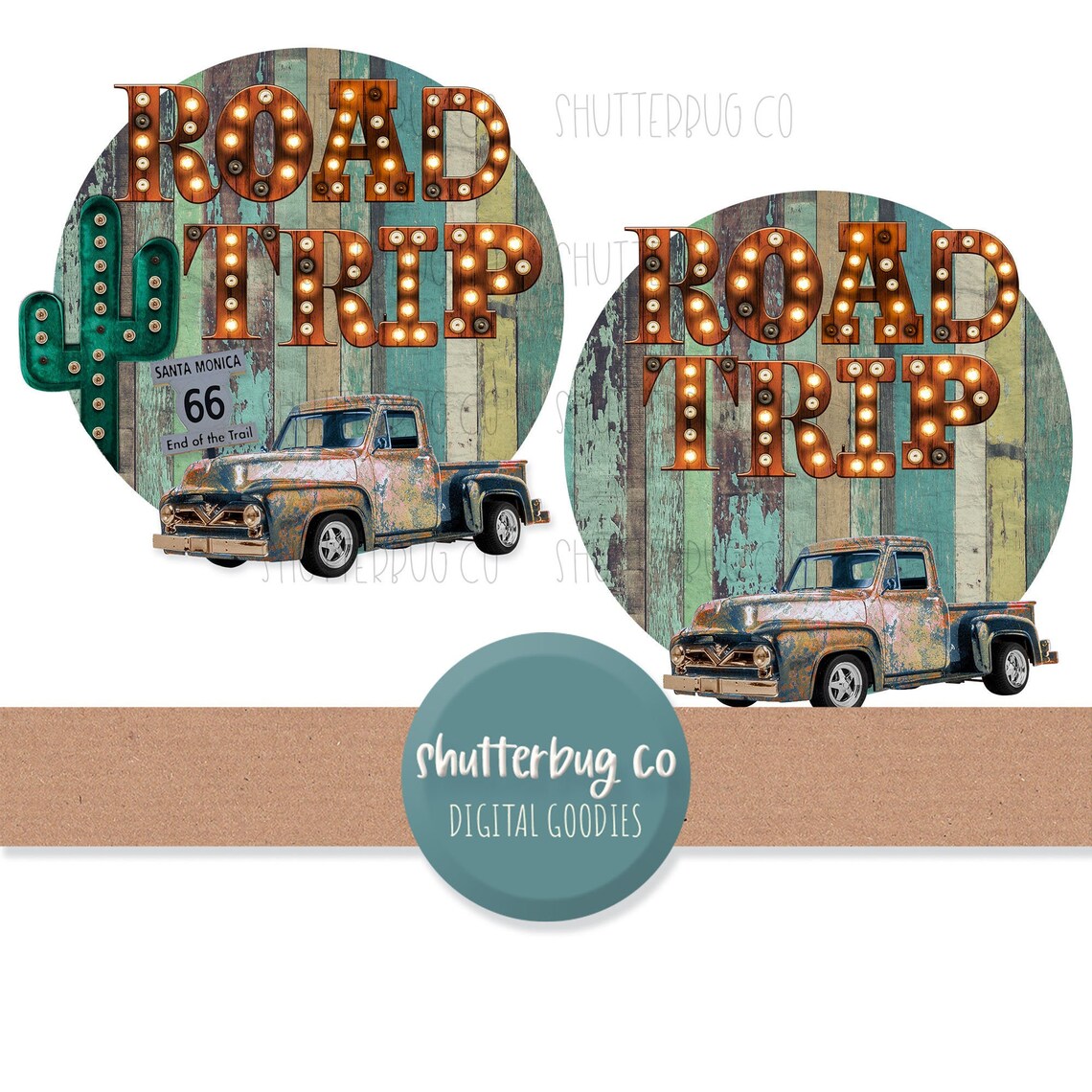 Road Trip Digital Art - Marquee Letters, Wood Background, Rusty Truck ...