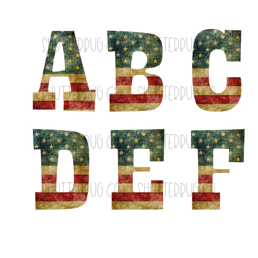 Patriotic Alphabet Set Grunge Flag, July 4th, Red White and Blue ...