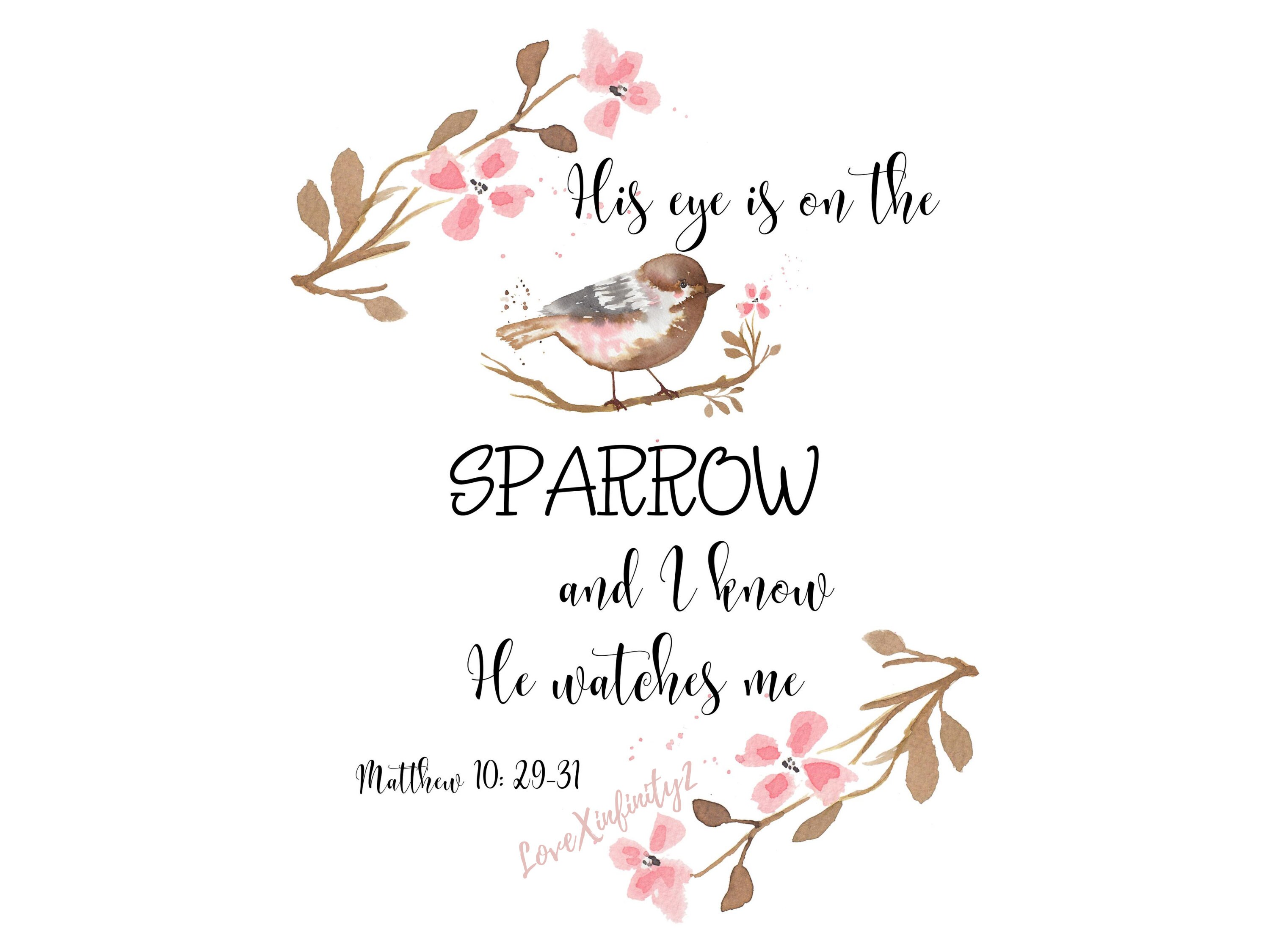His eye is on the sparrow hymn printable Matthew 10:29-31 | Etsy