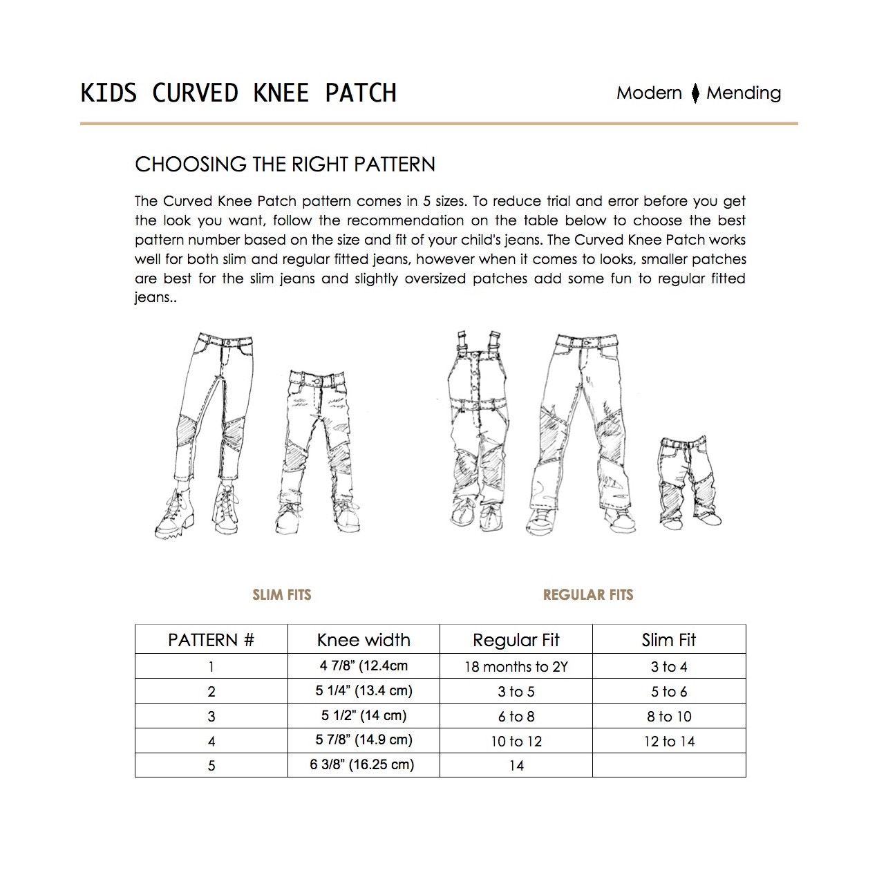 All 5 SIZES Kids Curved Knee Patch Pattern || Jeans Patch DIY for ...