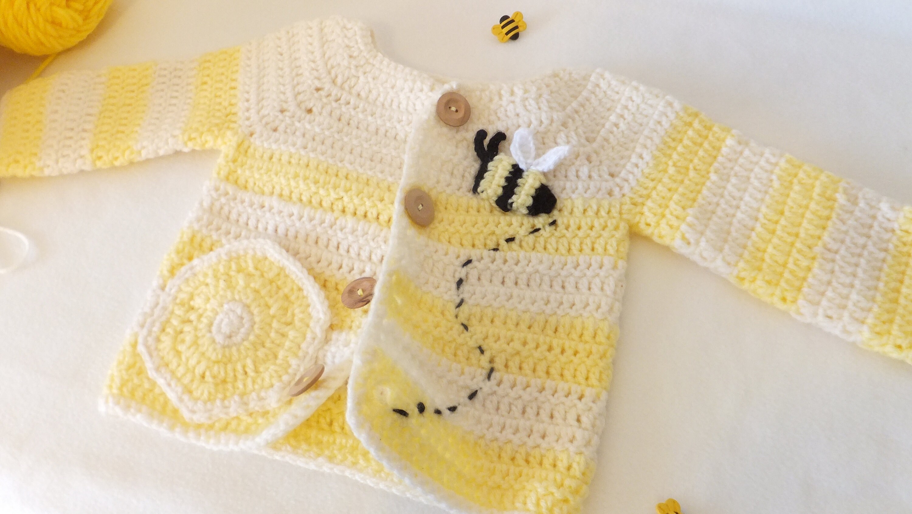 Crocheted Honeycomb Bee Baby Cardigan - Etsy