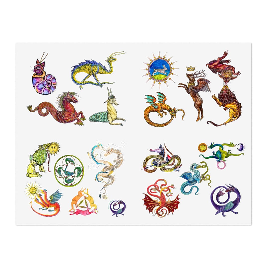Mythical Mend Sticker Sheets, Fantasy Sticker Pack, Magical Creatures ...