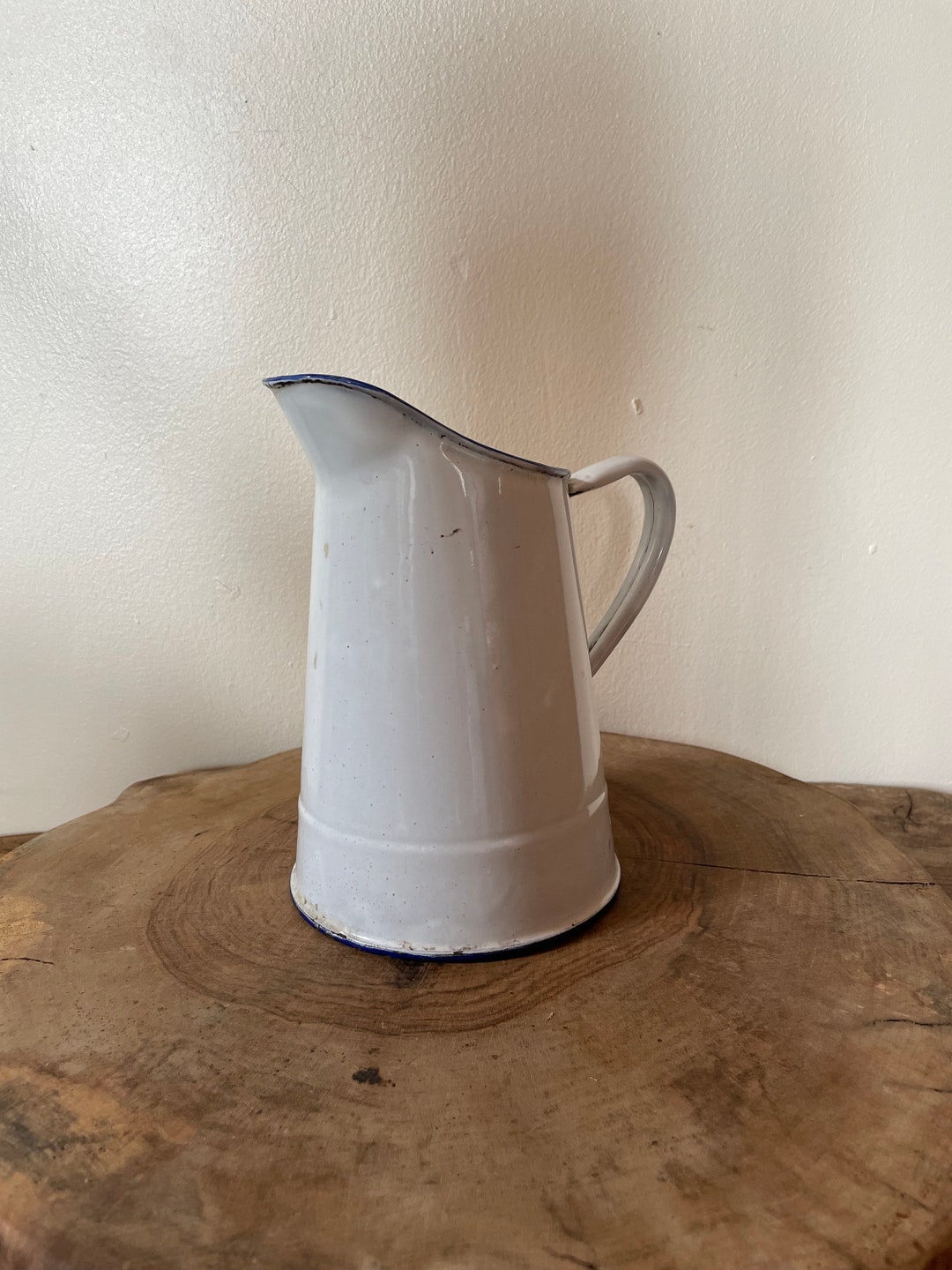 Vintage French White Enamel Jug, Enamel, Enamel Jug, Enamel Decoration ...