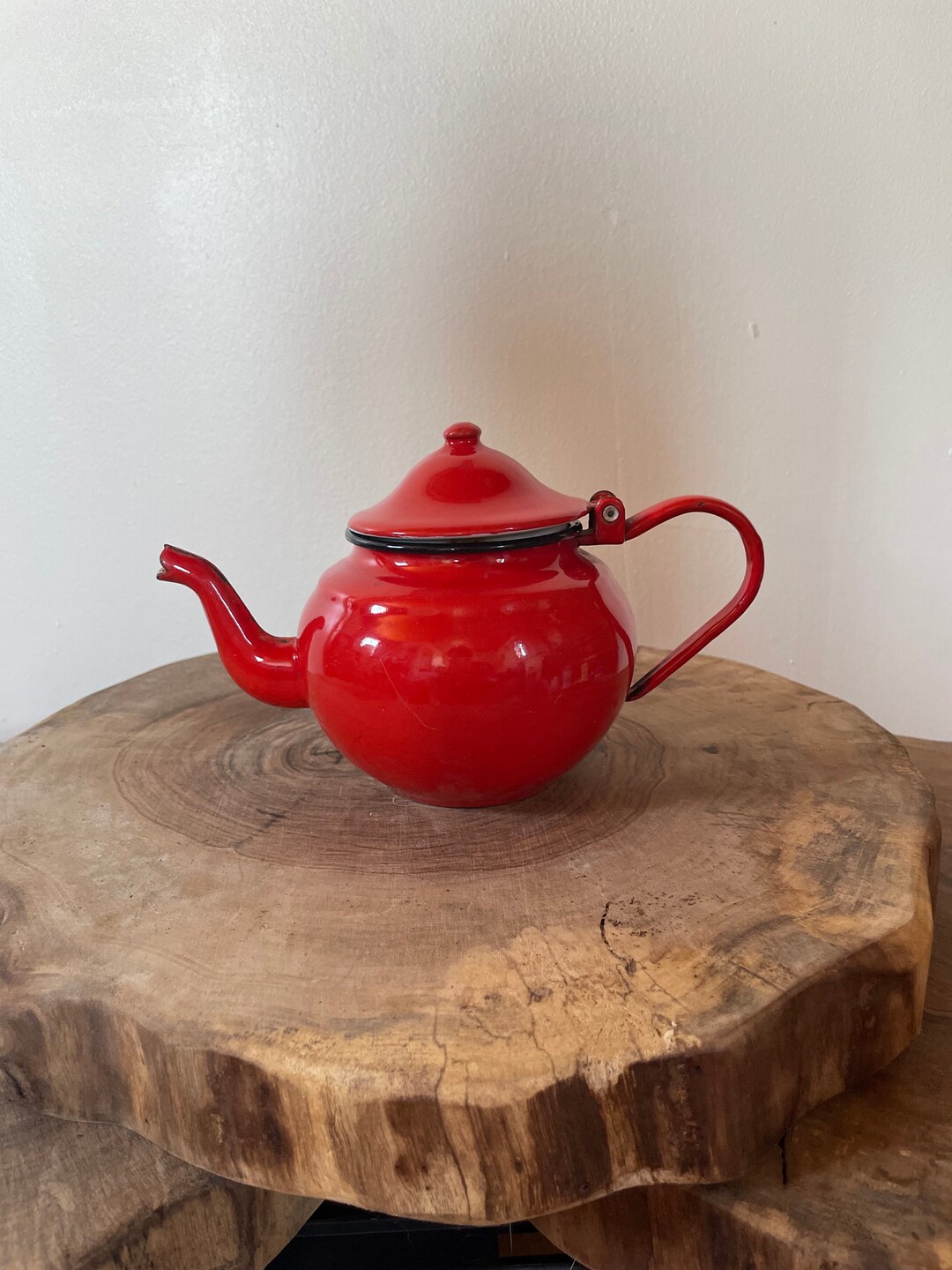 Red Enamel Teapot, Enamel Ware, Teapot, Kitchen Decoration, Enamel ...