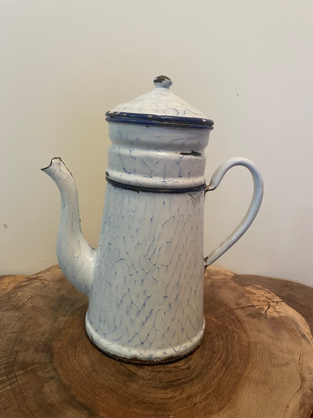 Vintage French Enamel Biggins Style Coffee Pot, Enamelware, Kitchen ...