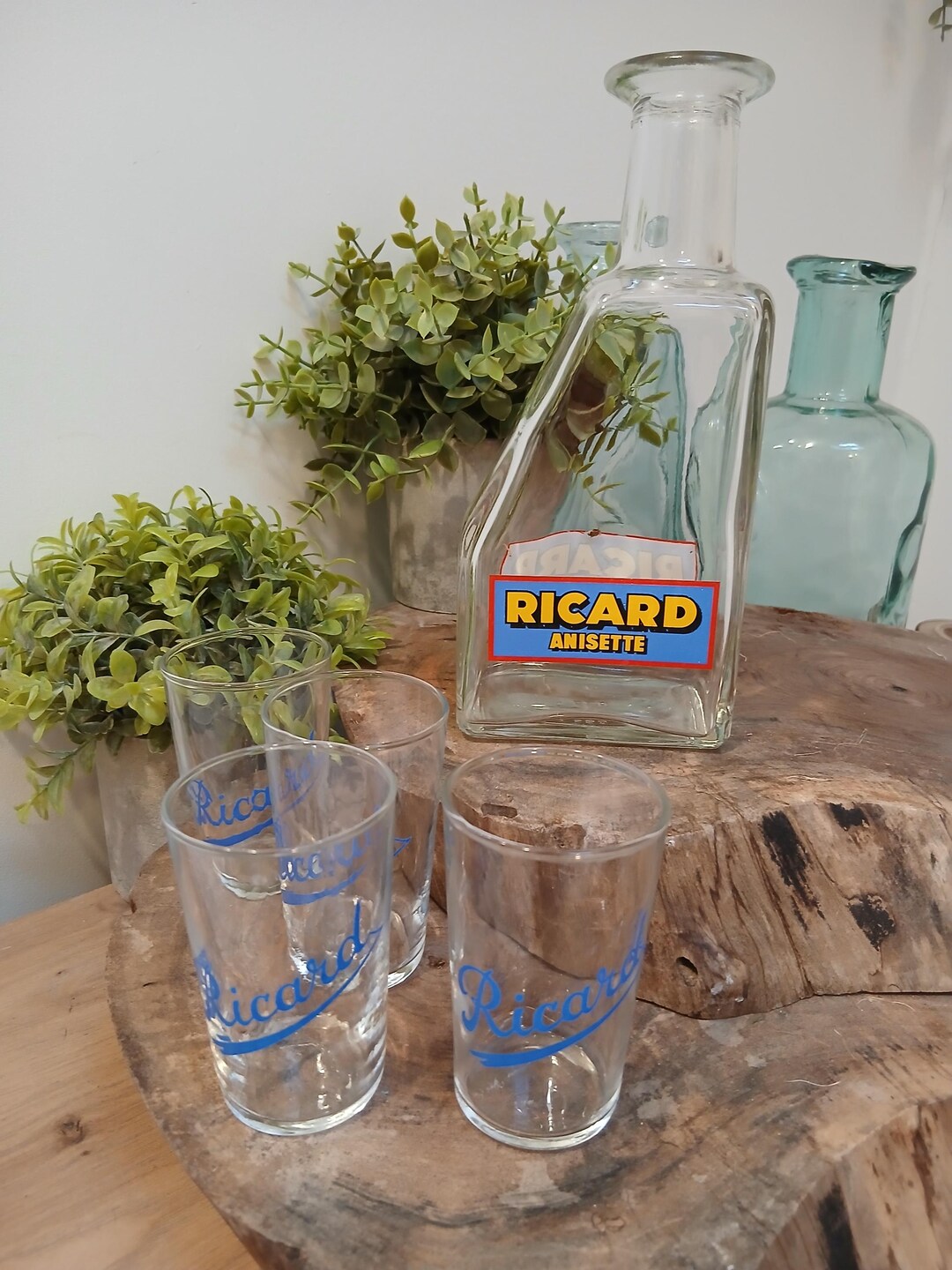 Vintage Ricard Aniseed Glass Bottle Carafe And4 Glasses : French ...