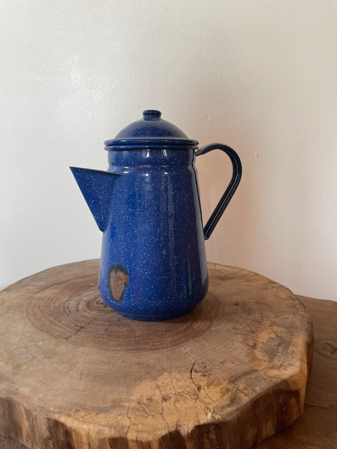 Blue Enamel Jug With Lid, Enamelware, Vintage French, Kitchen ...