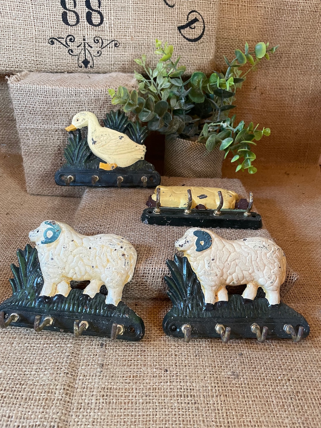 Set of 4 Farm Animal Key Hangers, Key Hanger, Wall Decoration, Kitchen ...