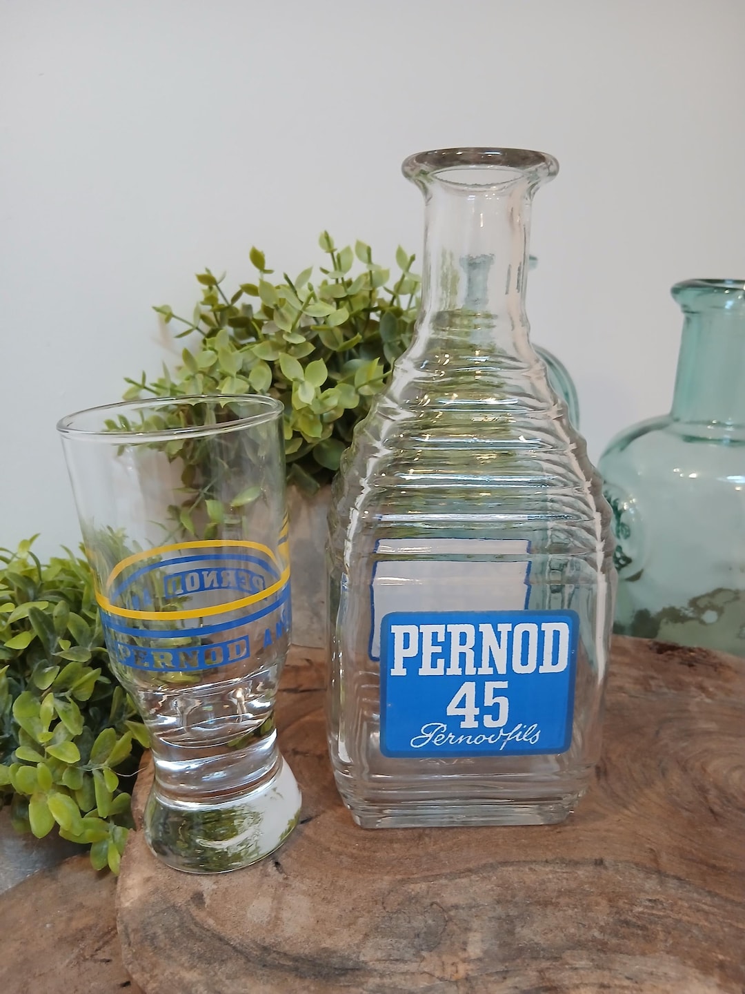Vintage Pastis Pernod Glass Bottle Carafe and 1 Glass : French Barware ...