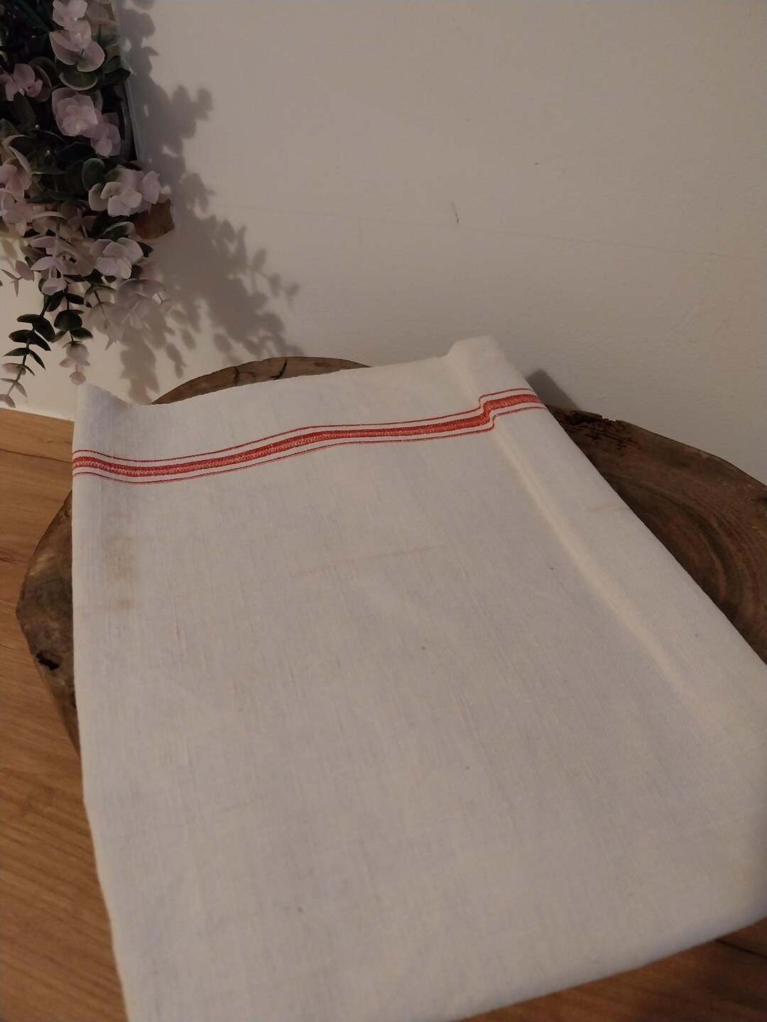 Vintage French Torchon: White Linen Tea Towel With Red Stripe - Etsy