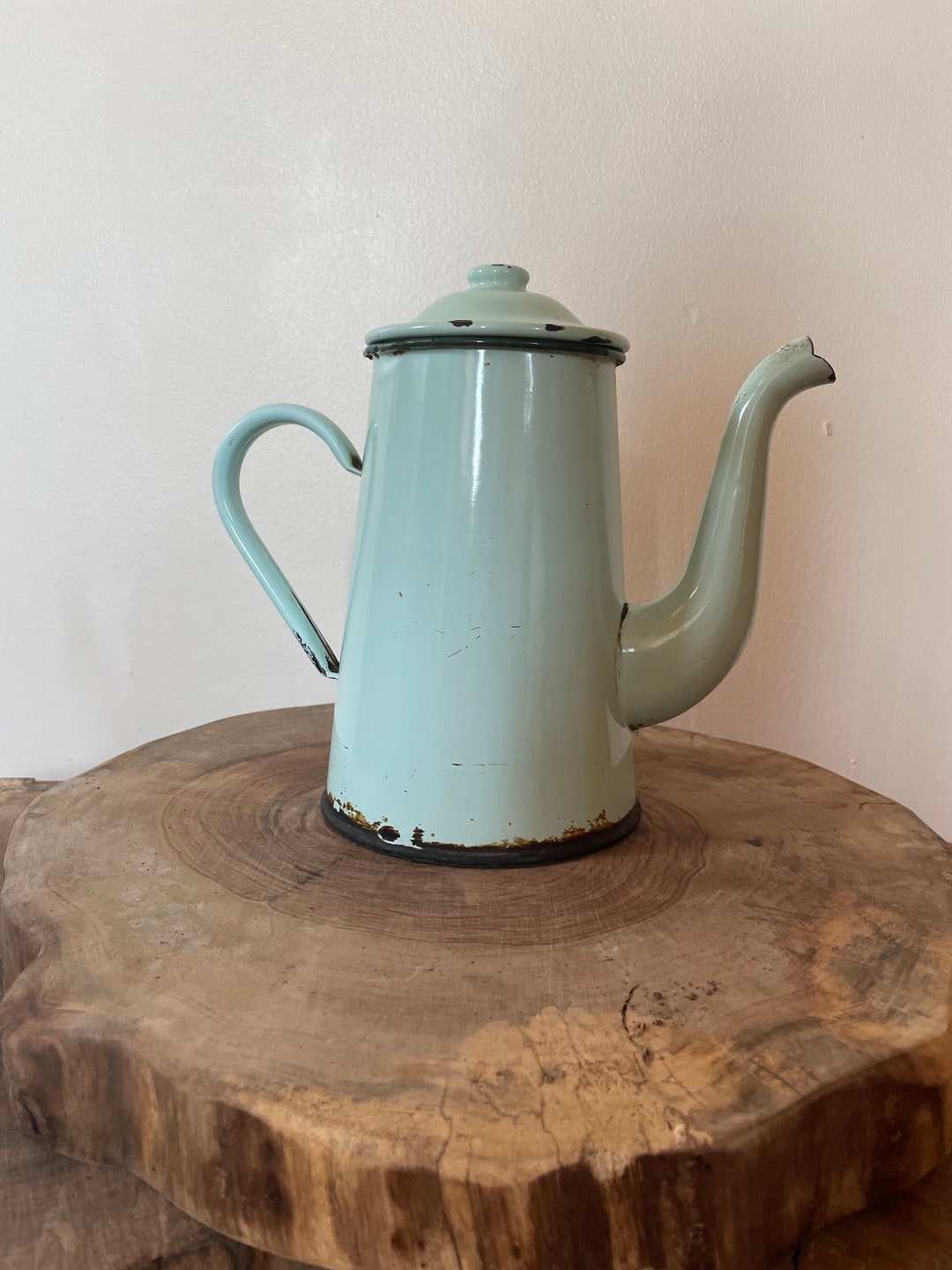 Vintage French Enamel Coffee Pot, Enamal Ware, Kitchen Decoration ...