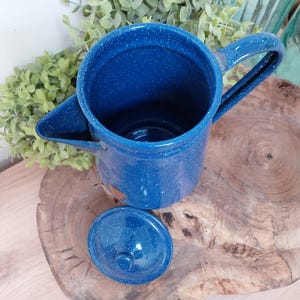 Blue Enamel Jug With Lid, Enamelware, Vintage French, Kitchen ...