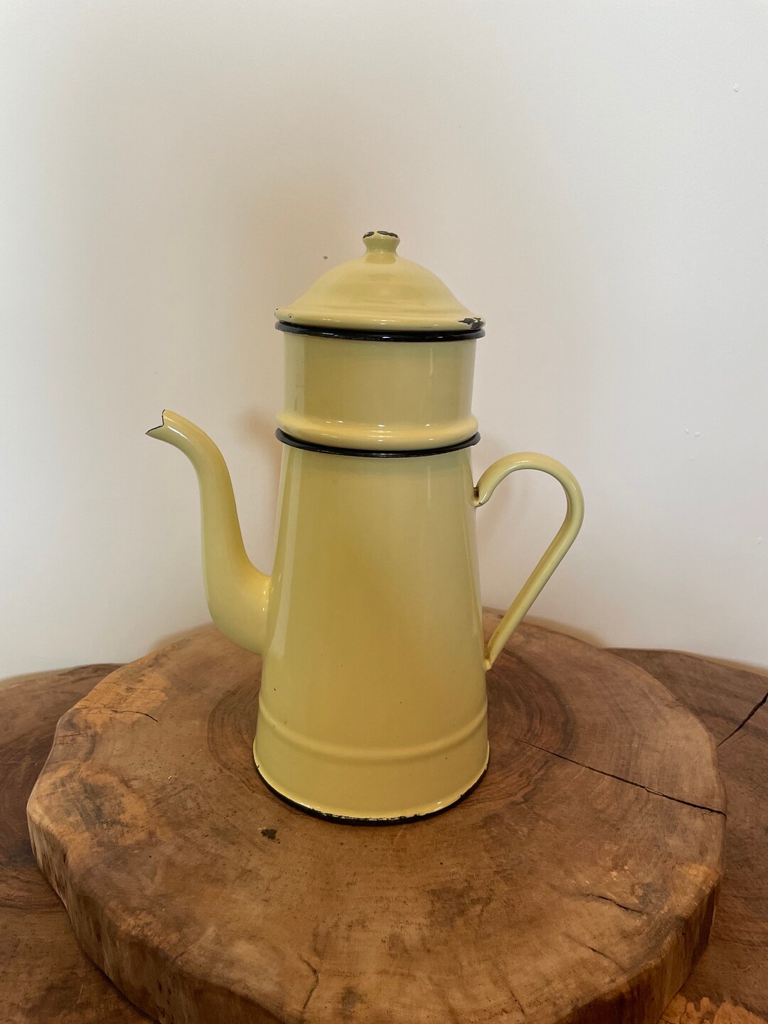 Vintage French Biggins Style Coffee Pot, Enamelware, Kicthen Decoration ...