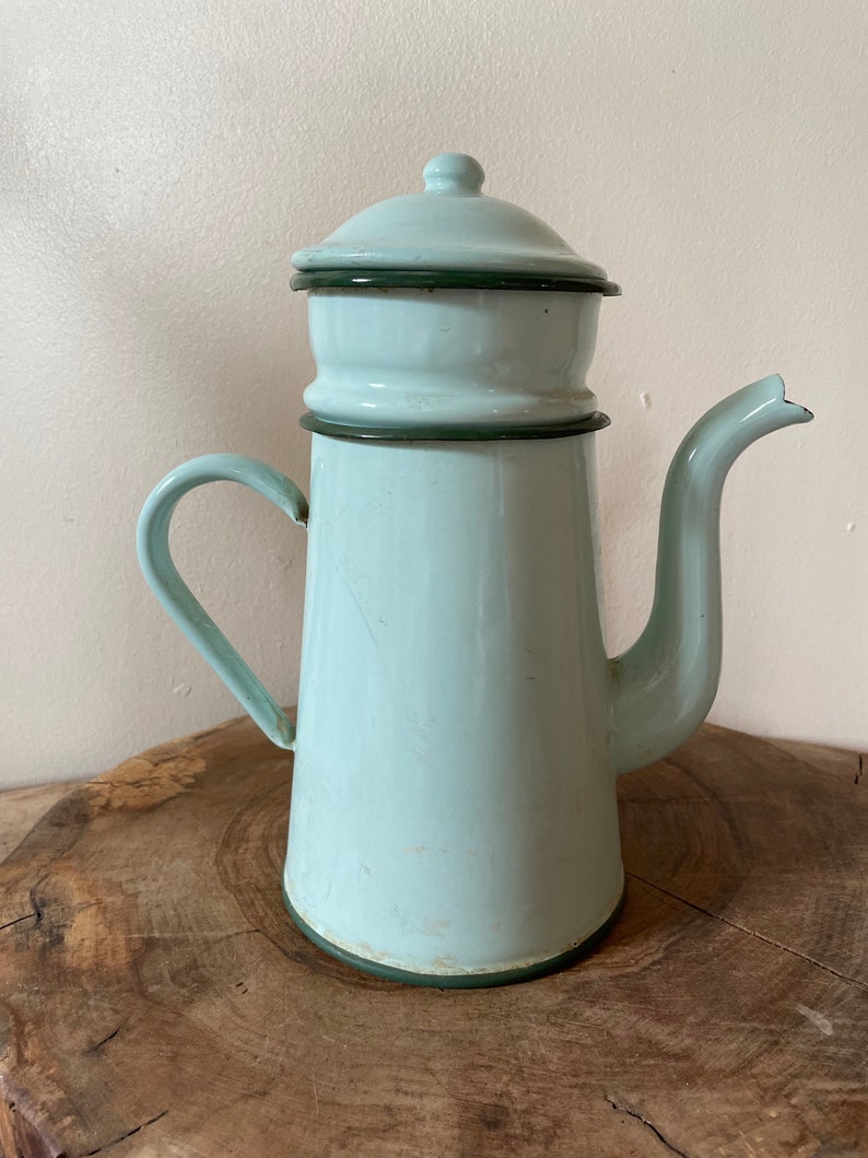 Vintage French Biggins Style Coffee Pot, Vintage Enamel, Kitchen ...