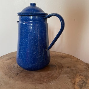 Blue Enamel Jug With Lid, Enamelware, Vintage French, Kitchen ...